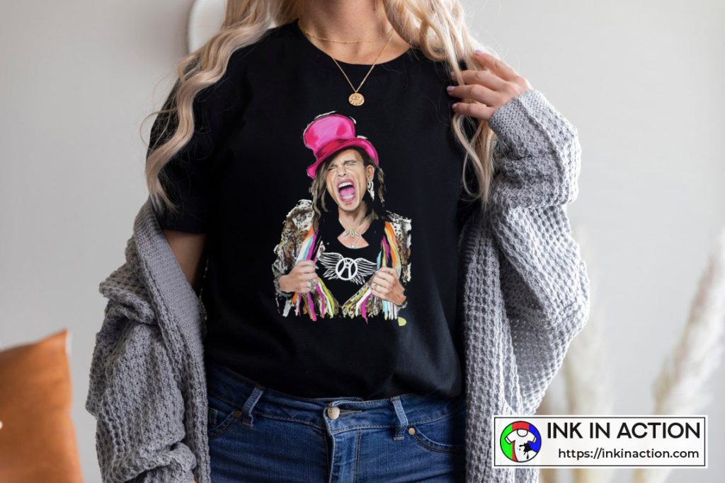Aerosmith Steven Tyler Colorful Portrait Photo Vintage T-shirt - Print ...