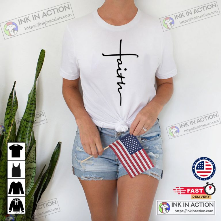 Faith Cross Christian Gift Faith Cross Vertical Cross Jesus Shirt - Ink ...