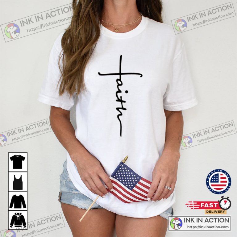 Faith Cross Christian Gift Faith Cross Vertical Cross Jesus Shirt - Ink ...
