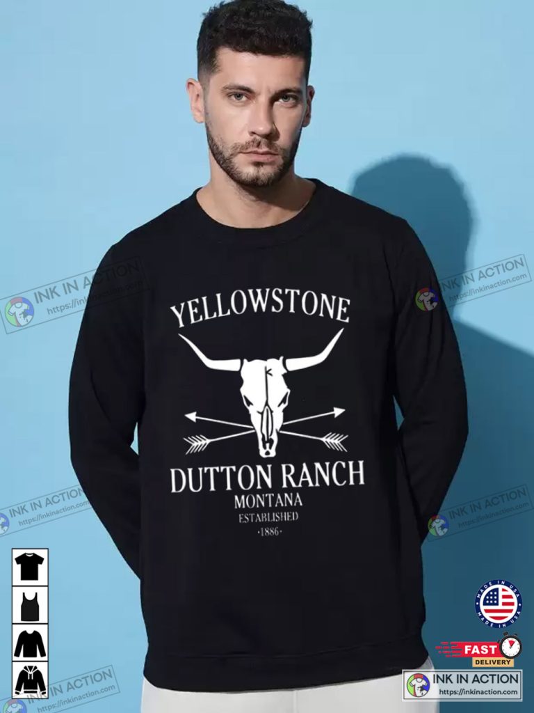 Yellowstone Apparel The Dutton Ranch Bull Skull Sweatshirt Ink In Action