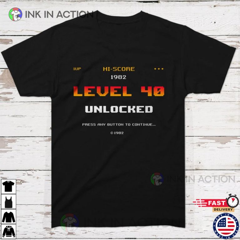 40th Birthday Level 40 Unlocked 1982 Retro Arcade 8 Bit Video Game ...