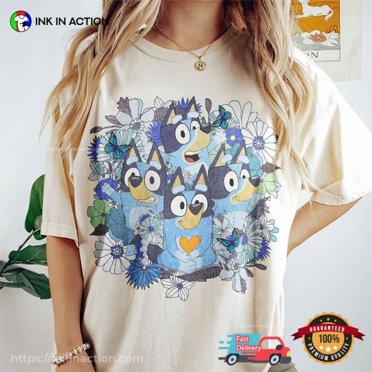 Bluey Cartoon Floral Merch Shirt - Print your thoughts. Tell your stories.