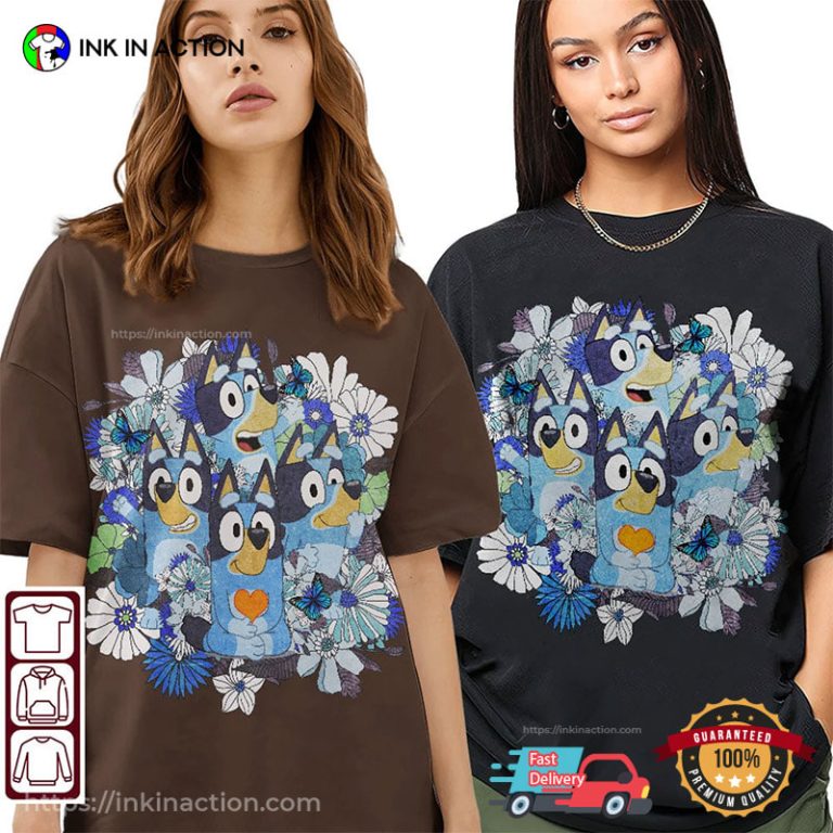 Bluey Cartoon Floral Merch Shirt - Print your thoughts. Tell your stories.