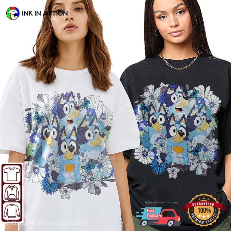 Bluey Cartoon Floral Merch Shirt - Print your thoughts. Tell your stories.
