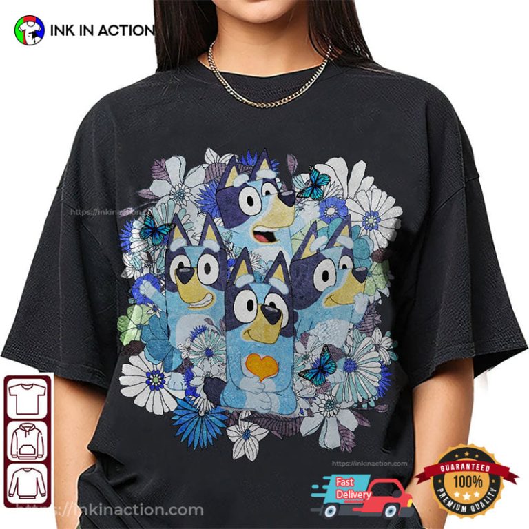 Bluey Cartoon Floral Merch Shirt - Print your thoughts. Tell your stories.