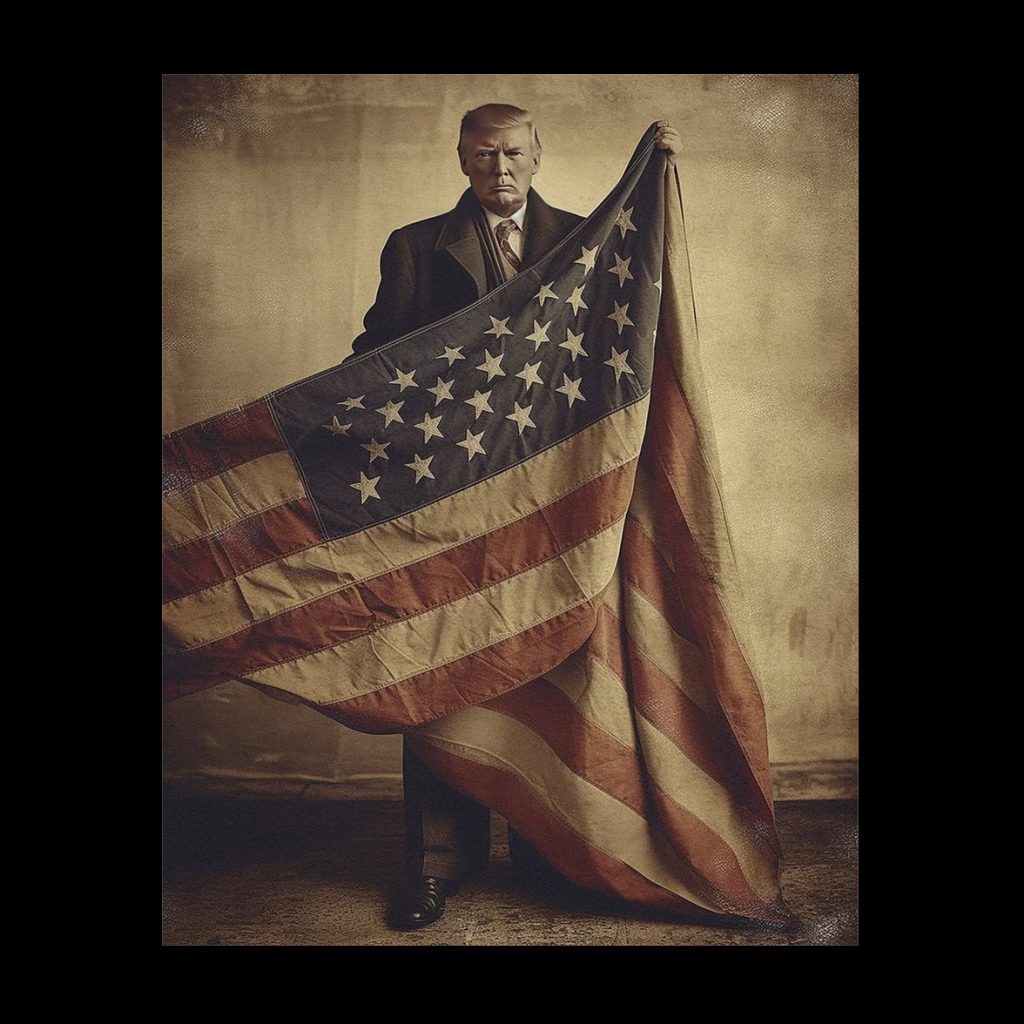 Trump Holding the American Flag Vintage Posters - Print your thoughts ...