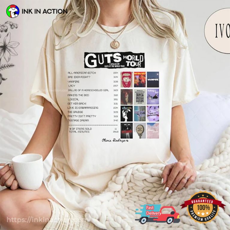 Olivia Rodrigo Guts World Tour Track List T-shirt - Print your thoughts ...
