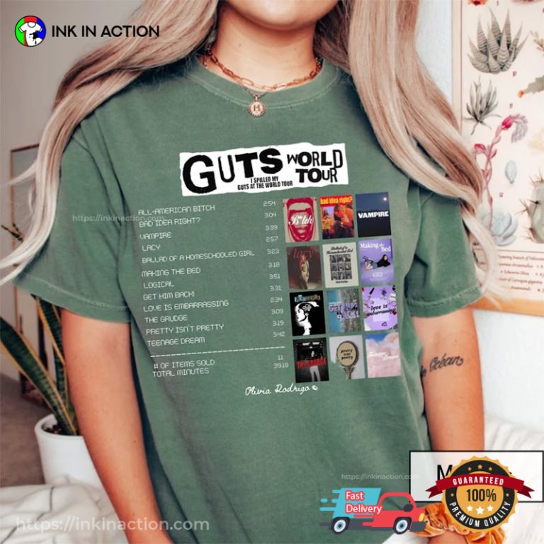 Olivia Rodrigo Guts World Tour Track List T-shirt - Print your thoughts ...