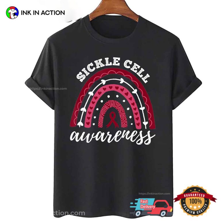 Rainbow Burgundy Ribbon Sickle Cell Awareness Month T-Shirt - Print ...