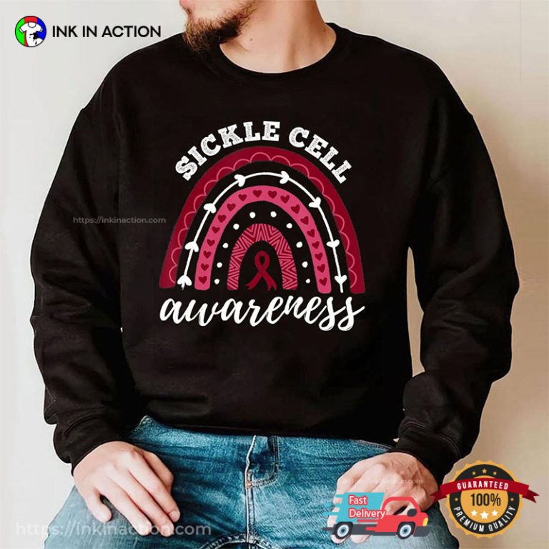Rainbow Burgundy Ribbon Sickle Cell Awareness Month T-Shirt - Print ...