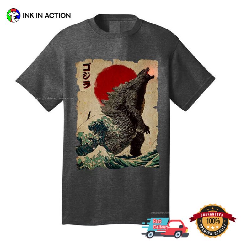 Vintage Japanese Godzilla Great Wave T-shirt - Print your thoughts ...