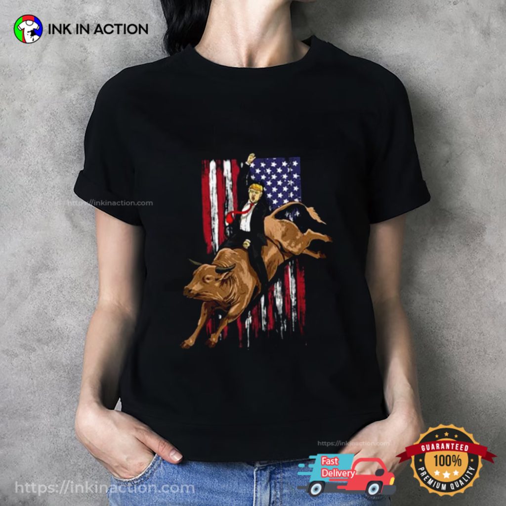 Rodeo Bull Rider Trump American Flag Cowboy Bull Riding T-shirt - Print ...