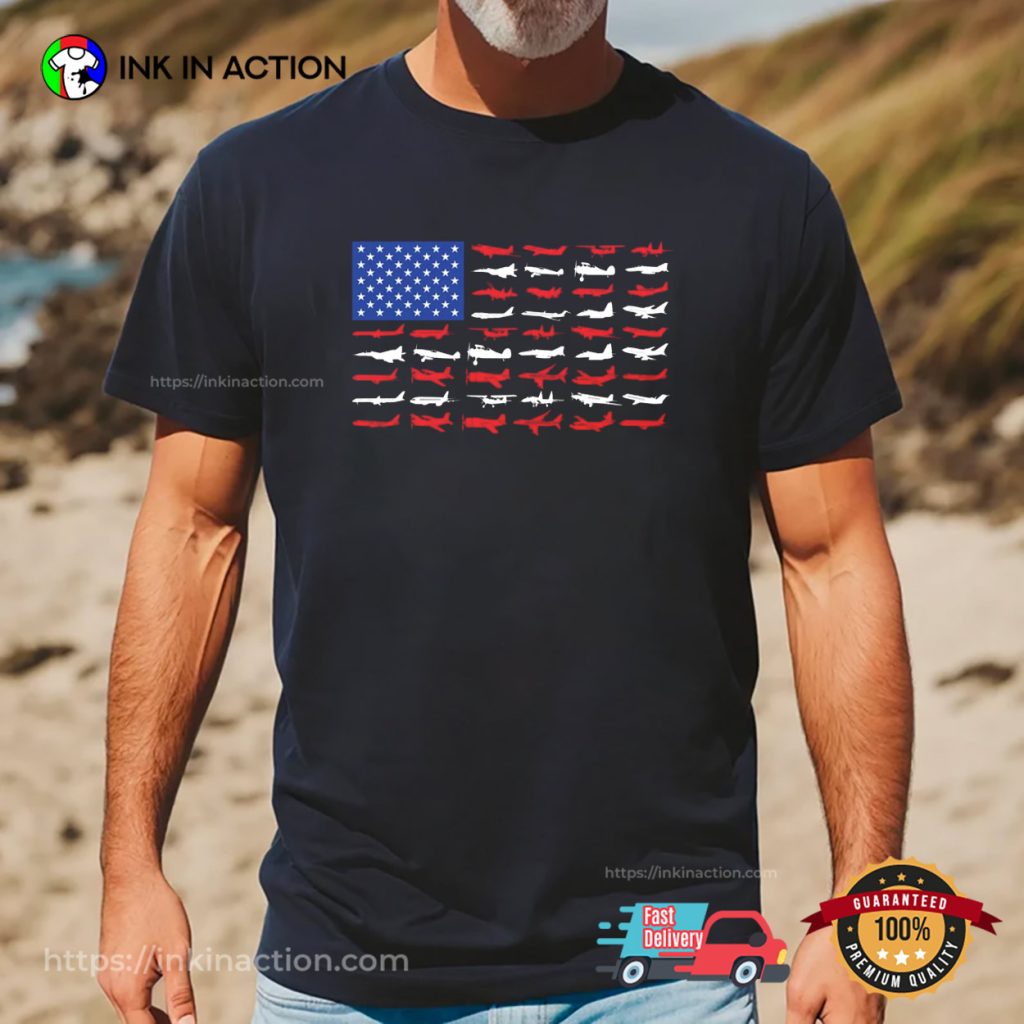 Airplanes American Flag T-shirt, National Aviation Day Merch - Print ...