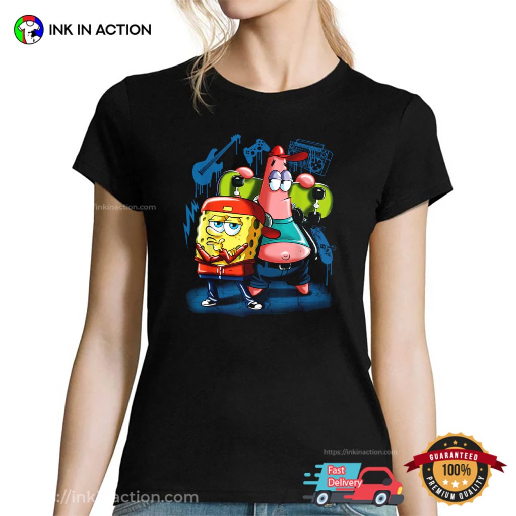 Punk Rock Spongebob SquarePants And Patrick Star Hip Hop Graphic Tee ...