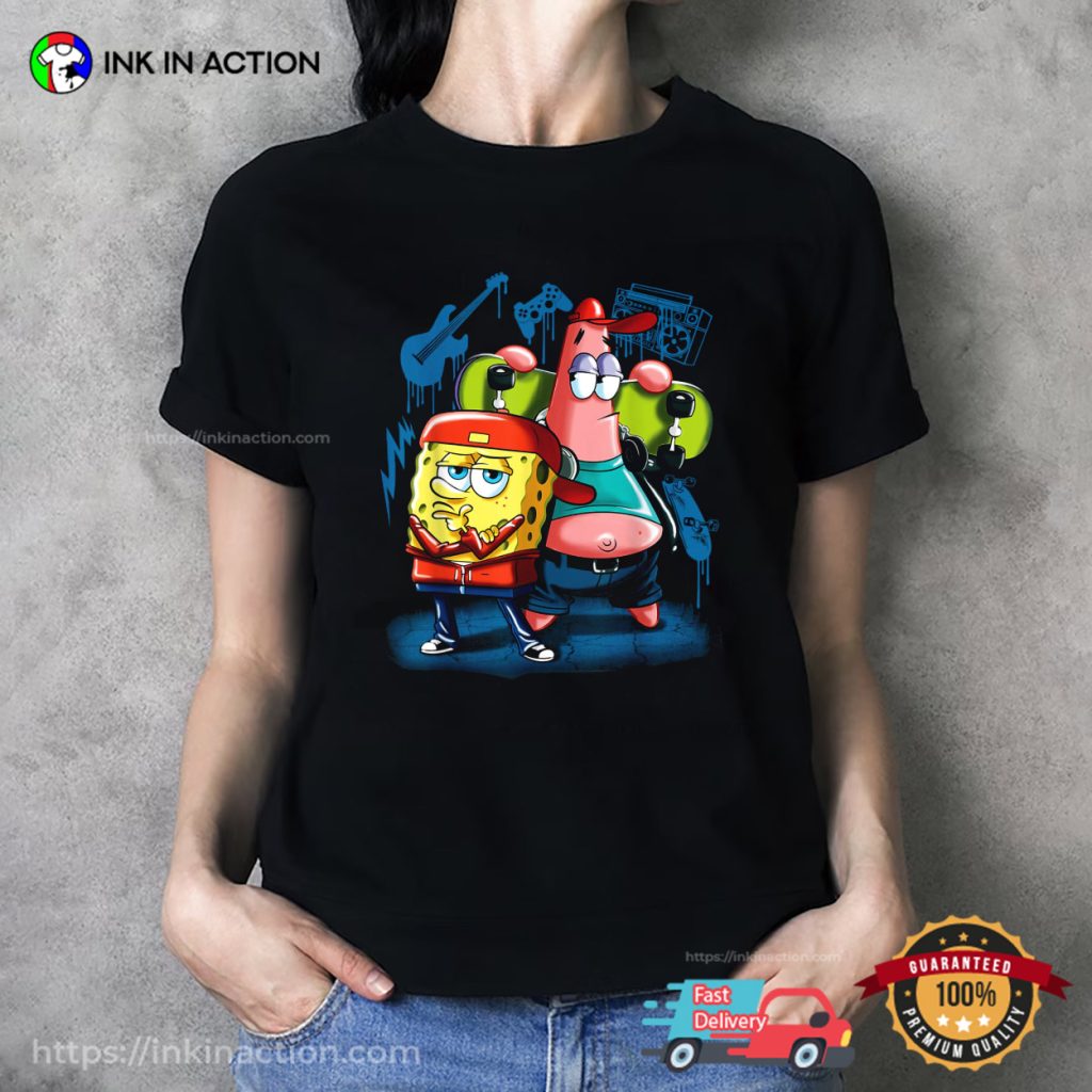 Punk Rock Spongebob SquarePants And Patrick Star Hip Hop Graphic Tee ...