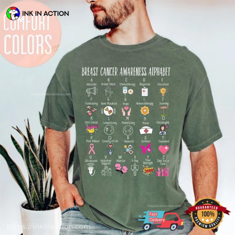 Breast Cancer Awareness Alphabet Comfort Colors T-shirt - Print your ...