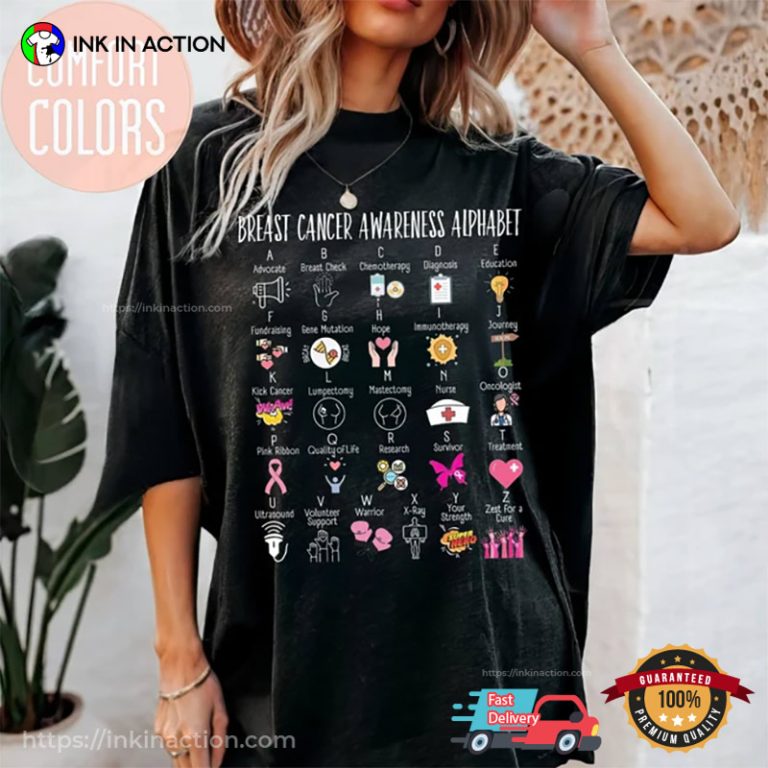 Breast Cancer Awareness Alphabet Comfort Colors T-shirt - Print your ...