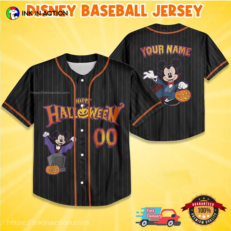 Custom Disney Mickey Mouse Dracula Halloween Party Baseball Jersey ...
