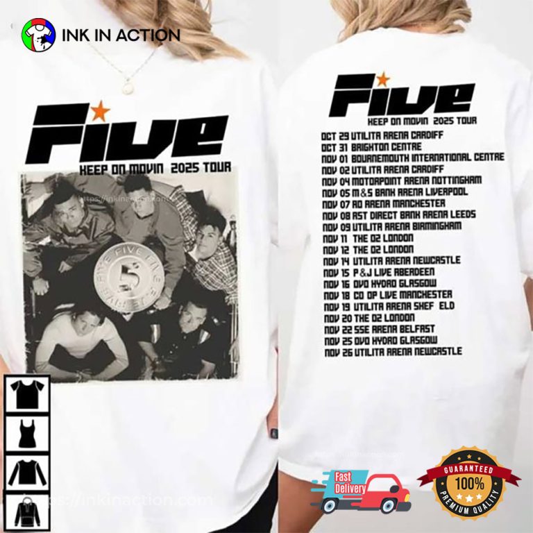Five Boy Band Keep On Movin 2025 UK Tour T-shirt - Print your thoughts ...