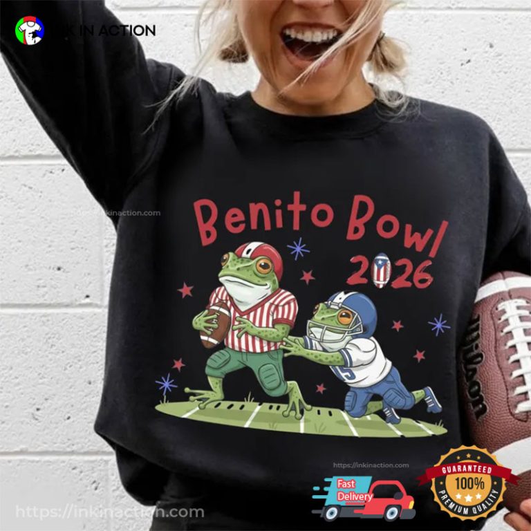 Benito Bowl 2026 Funny Frog Football Shirt - Print your thoughts. Tell ...